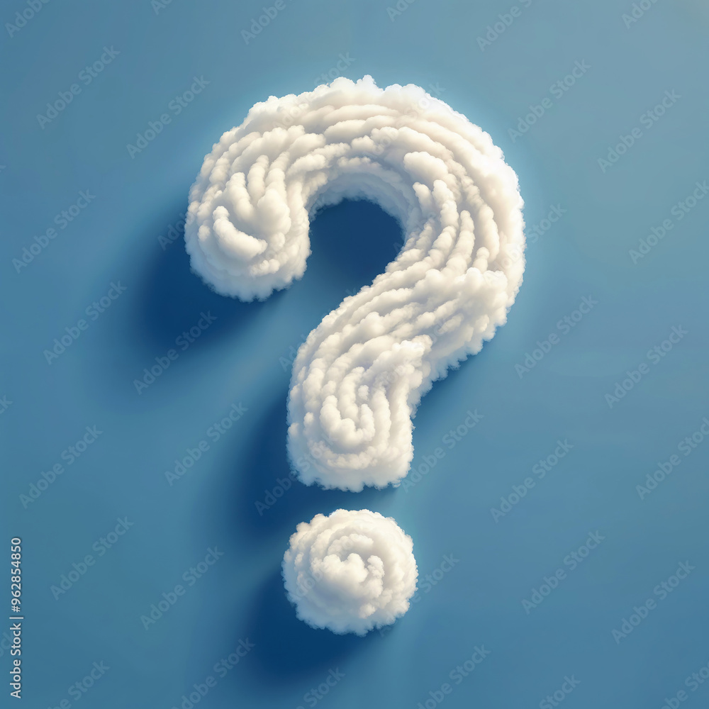 white cloud in the shape of a question mark on a blue background Stock ...