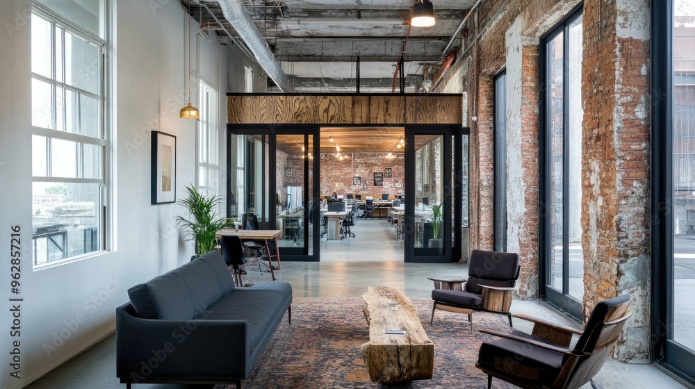 Renovated historic building repurposed as a modern office space. Stock ...