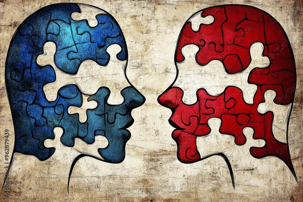 Cognitive connectivity Cognitive psychology Puzzle heads in red and ...