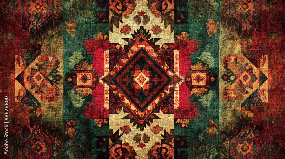 A high-resolution digital rendering of a Peruvian textile pattern with ...