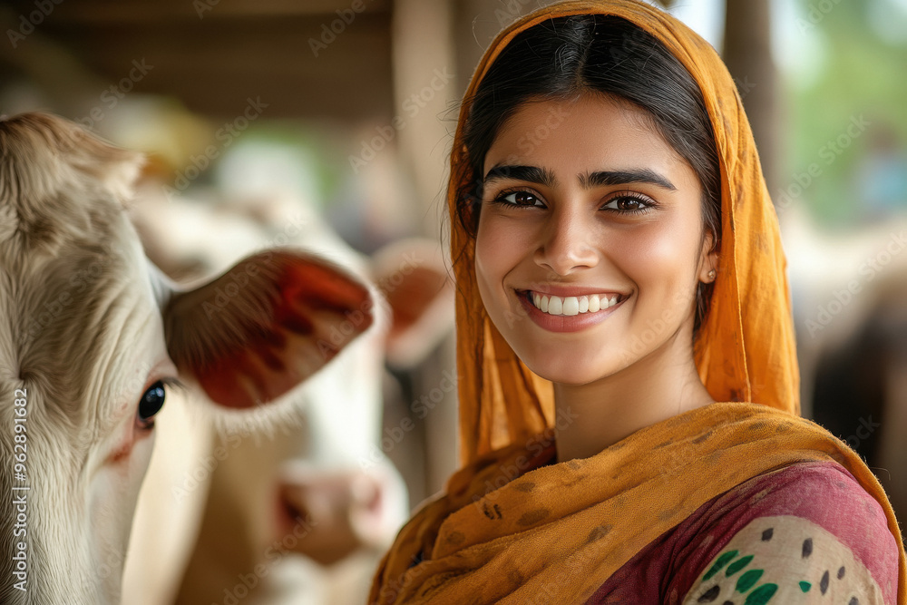 indian hardworking young beautiful female indian farmer interacting ...