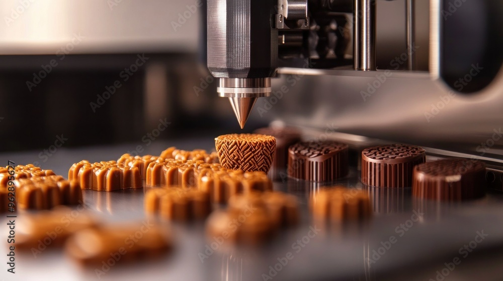 3D printers are printing food in complex shapes. Unique patterns such ...