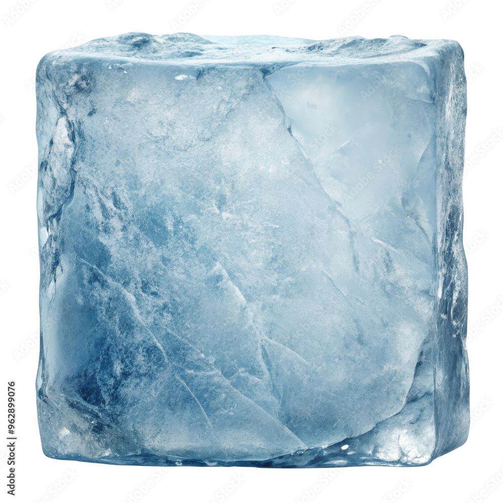 Rough blue ice block with a frosty surface and natural cracks ...