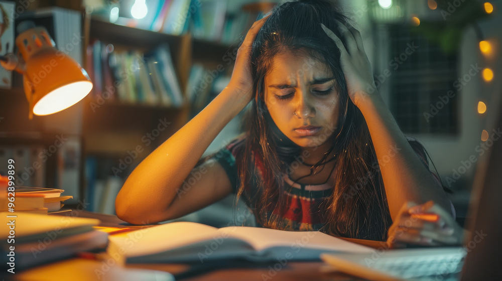 indian junior high school girl with one hand propped up on her head is ...