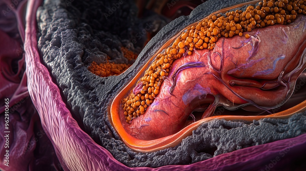 Cross-section of a heart with inflamed layers illustrating myocarditis ...