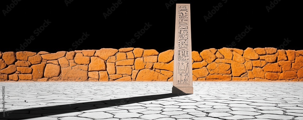 Ancient obelisk with hieroglyphs, casting a perfect shadow on the ...