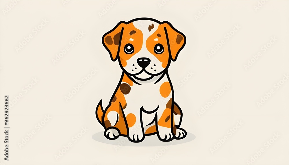 Simple, cartoon like illustration of a small dog sitting down, with ...