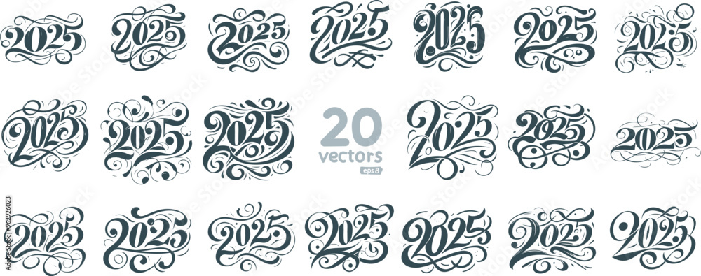 Vetor de collection beautiful calligraphic numbers with curls of the ...