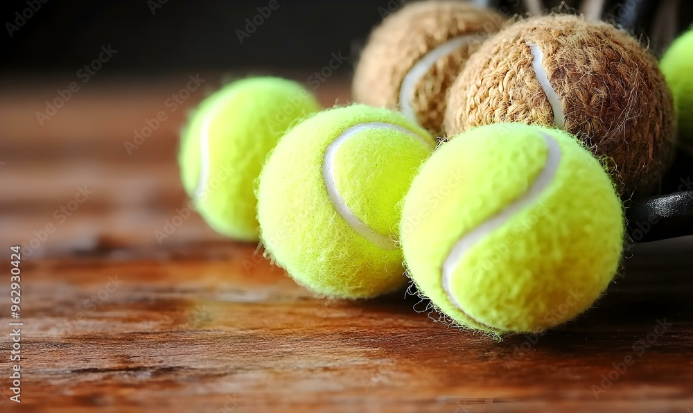 Eco-friendly tennis balls and a wheelchair on a court, showcasing ...