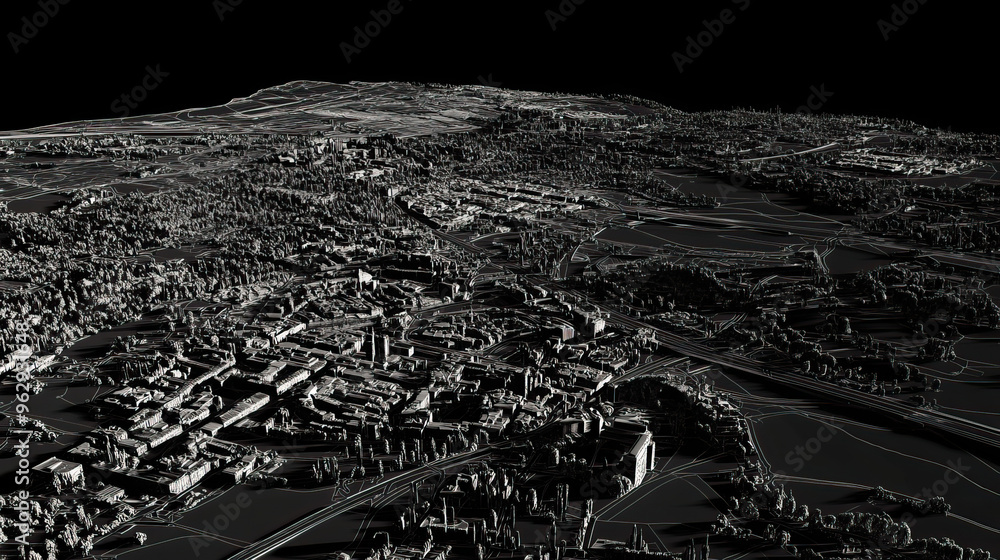 Technical aerial visual, 3D LiDAR GIS aerial map satellite scan model ...