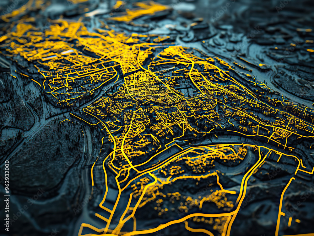 Technical aerial visual, 3D LiDAR GIS aerial map satellite scan model ...