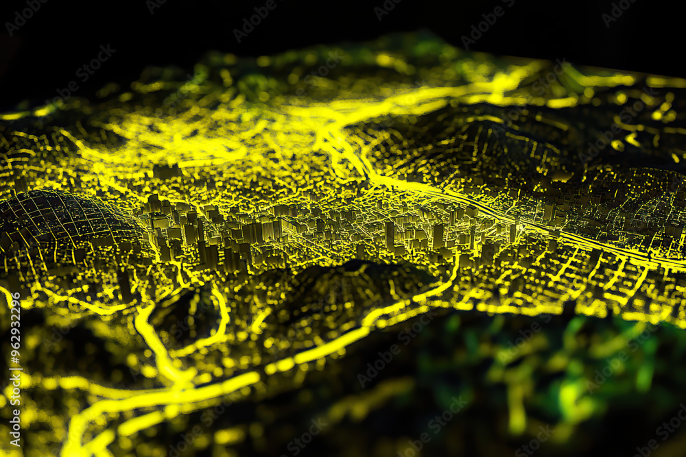 Technical aerial visual, 3D LiDAR GIS aerial map satellite scan model ...