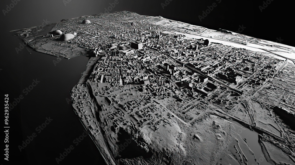 Technical aerial visual, 3D LiDAR GIS aerial map satellite scan model ...