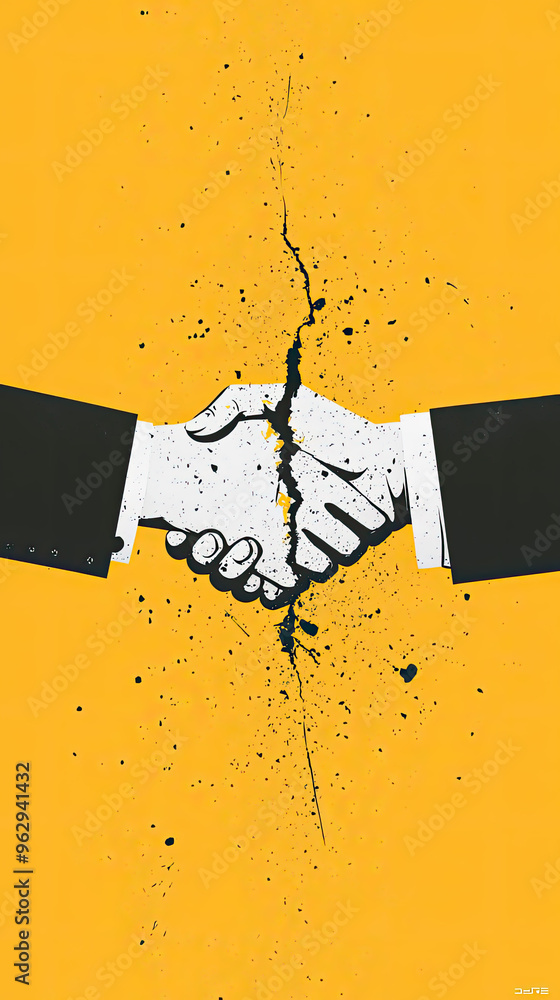 The Deal Crumbles: A handshake shattered by a gaping crack, symbolizing ...