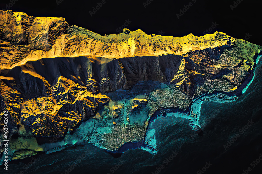 Technical aerial visual, 3D LiDAR GIS aerial map satellite scan model ...