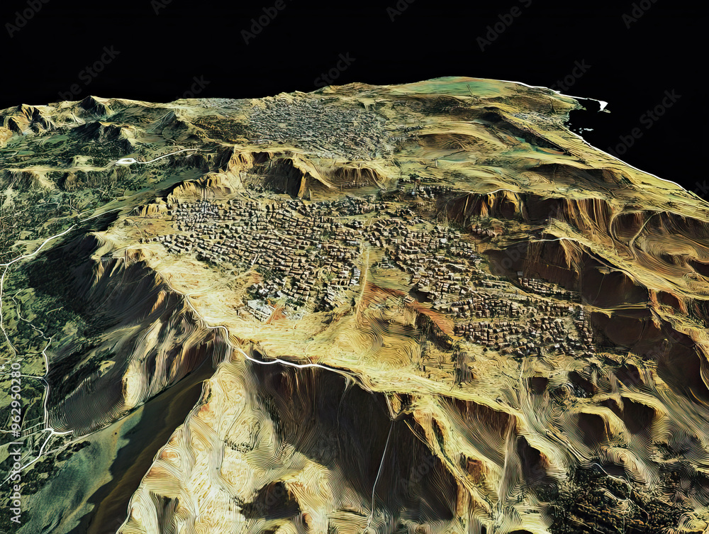 ภาพประกอบสต็อก Technical aerial visual, 3D LiDAR GIS aerial map ...