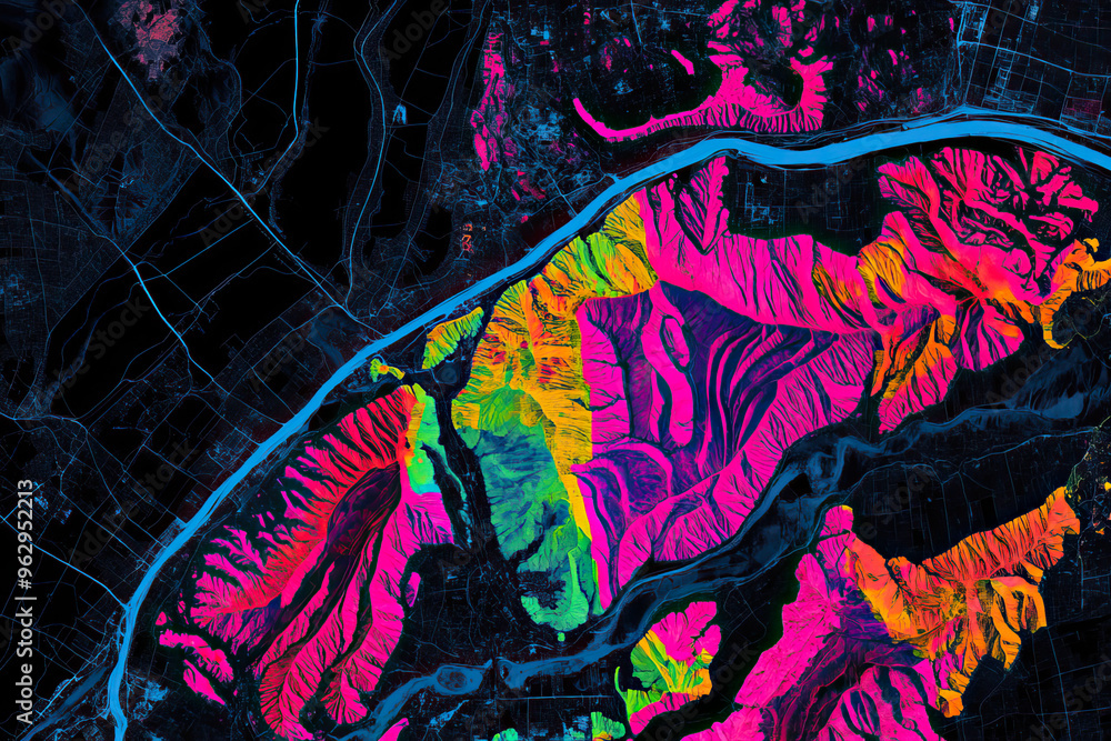 Technical aerial visual, 3D LiDAR GIS aerial map satellite scan model ...