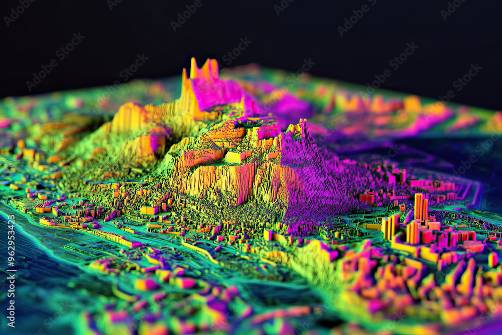 Technical aerial visual, 3D LiDAR GIS aerial map satellite scan model ...