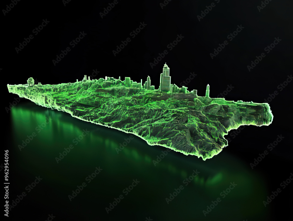 Technical aerial visual, 3D LiDAR GIS aerial map satellite scan model ...