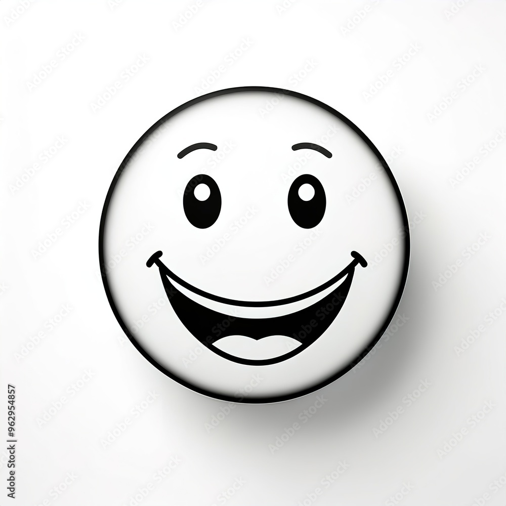 Minimalist Black and White Smiling Face Icon with Expressive Features ...