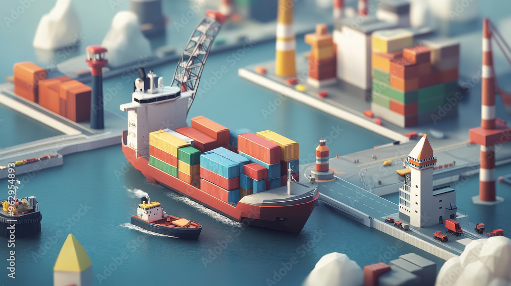 Third-party logistics with air, road, and sea delivery, low poly 3D ...