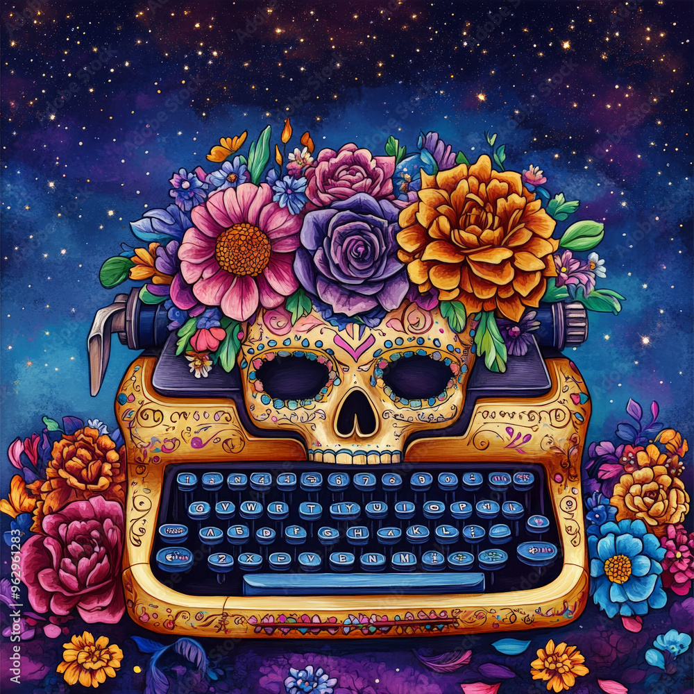 Floral Skull Typewriter Filled with Poetry and Symbolism - Floral ...