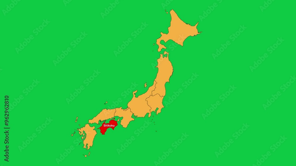 Shikoku map animated video. Map Highlighted on the Japan map with ...