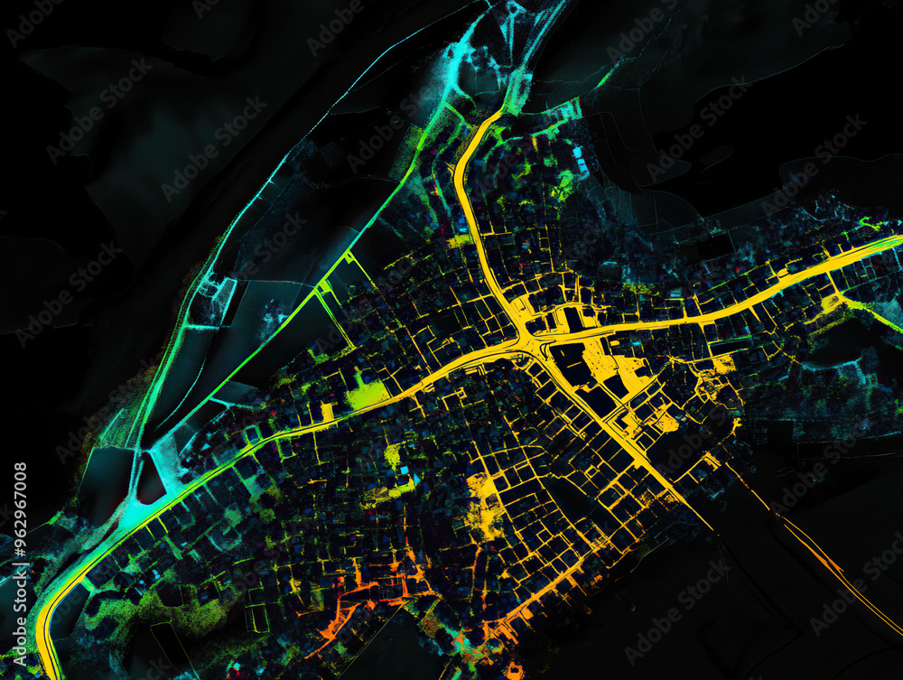Technical aerial visual, 3D LiDAR GIS aerial map satellite scan model ...