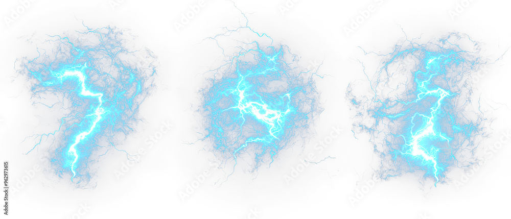 Set of blue lightning bolts illuminating the darkness, creating a ...