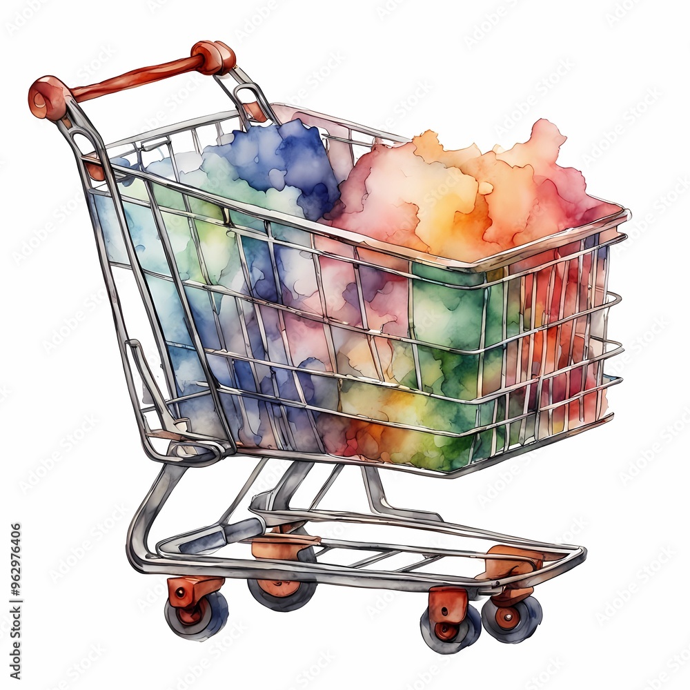 Watercolor Shopping cart, outline, clipart design, isolated on white ...