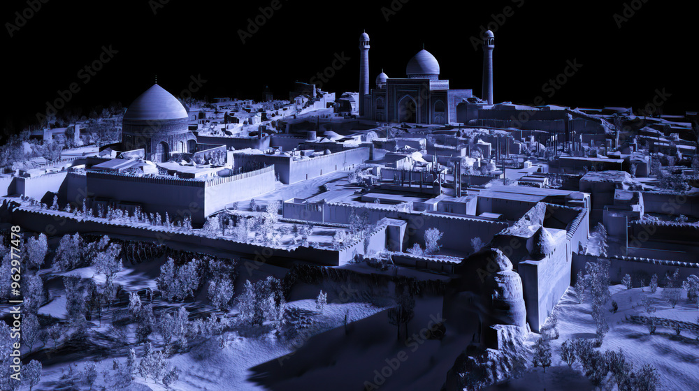 Technical aerial visual, 3D LiDAR GIS aerial map satellite scan model ...