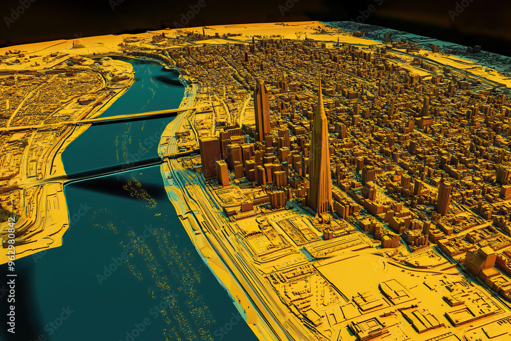 Technical aerial visual, 3D LiDAR GIS aerial map satellite scan model ...
