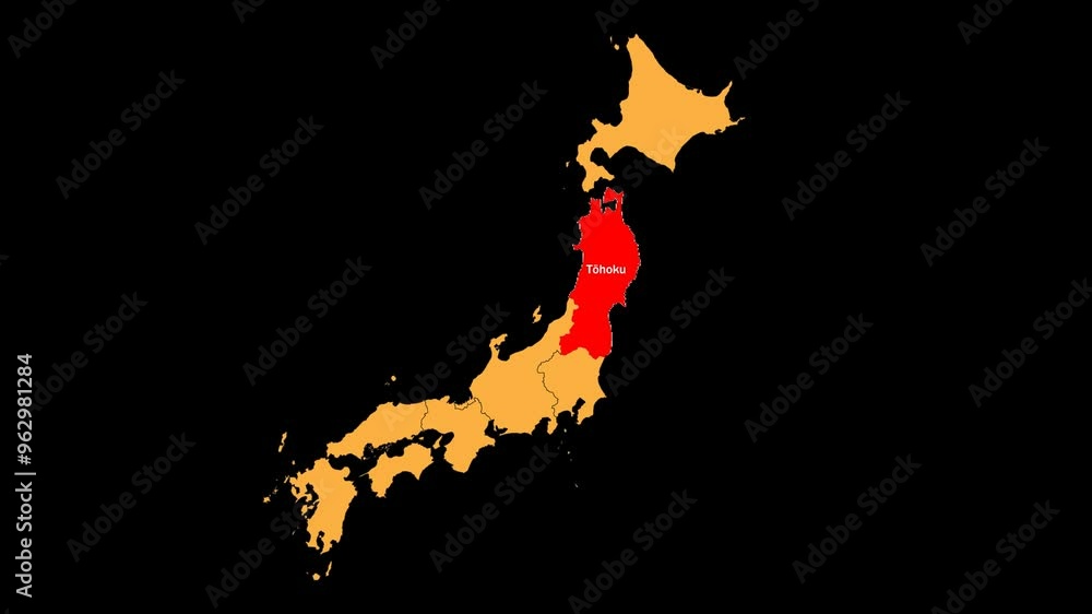 Tohoku map animated video. Location is highlighted on the Japan map ...