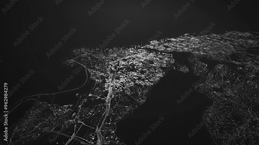 Technical aerial visual, 3D LiDAR GIS aerial map satellite scan model ...