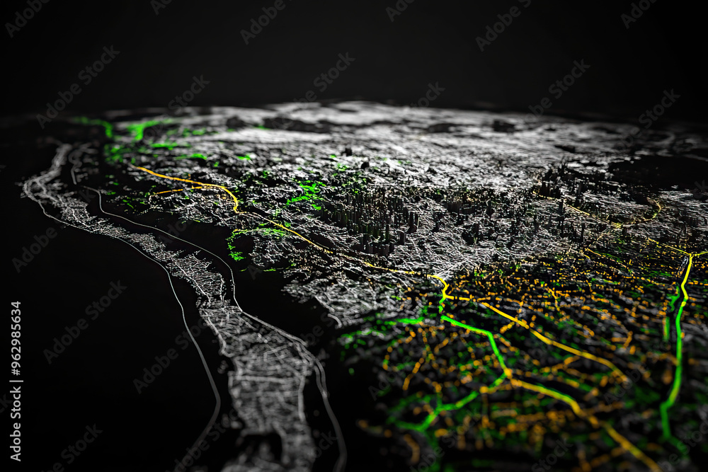 ภาพประกอบสต็อก Technical aerial visual, 3D LiDAR GIS aerial map ...