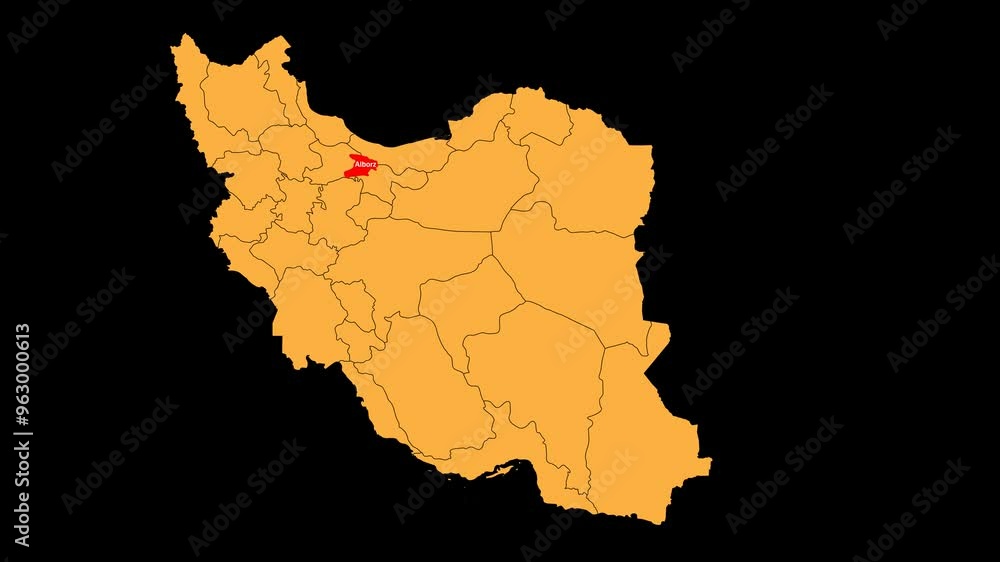 Alborz map animated video. Location is highlighted on the Iran map ...
