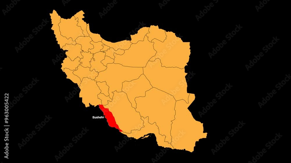 Bushehr map animated video. Location is highlighted on the Iran map ...