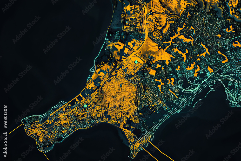 Technical aerial visual, 3D LiDAR GIS aerial map satellite scan model ...