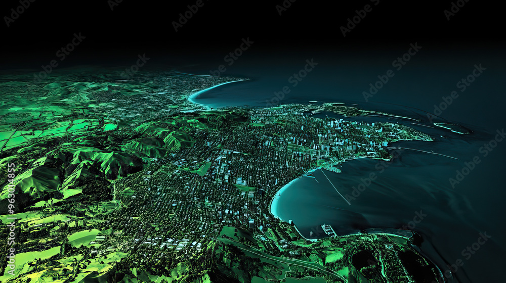 Technical aerial visual, 3D LiDAR GIS aerial map satellite scan model ...