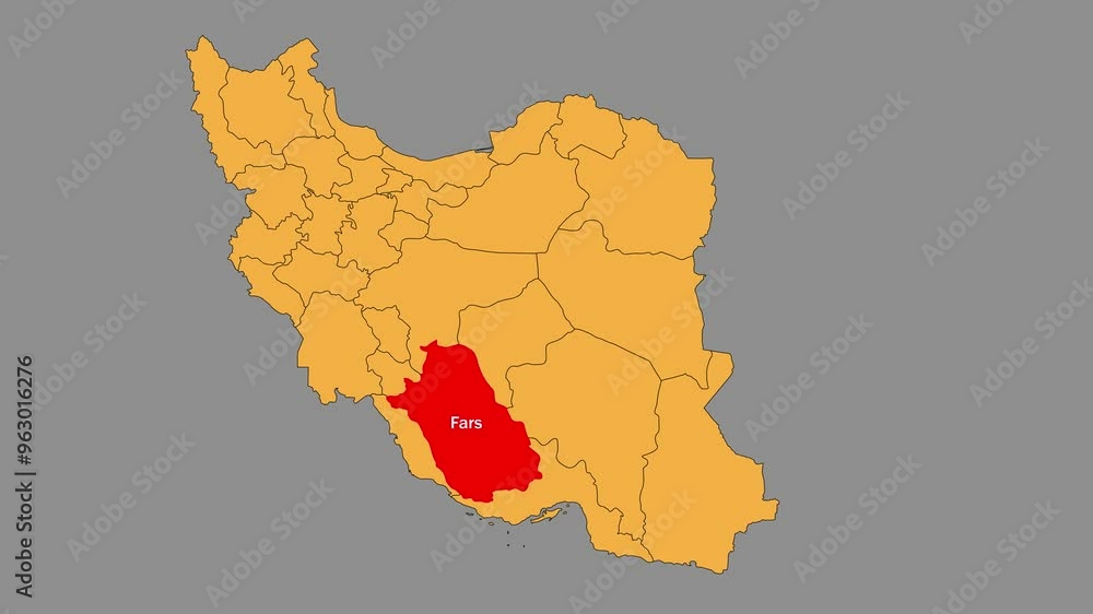 Fars map animated video. Map Highlighted on the Iran map with animation ...