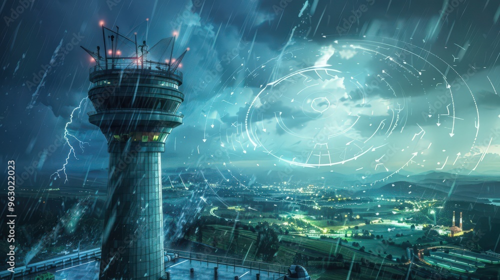 Artistic representation of a weather radar, showing how it detects ...