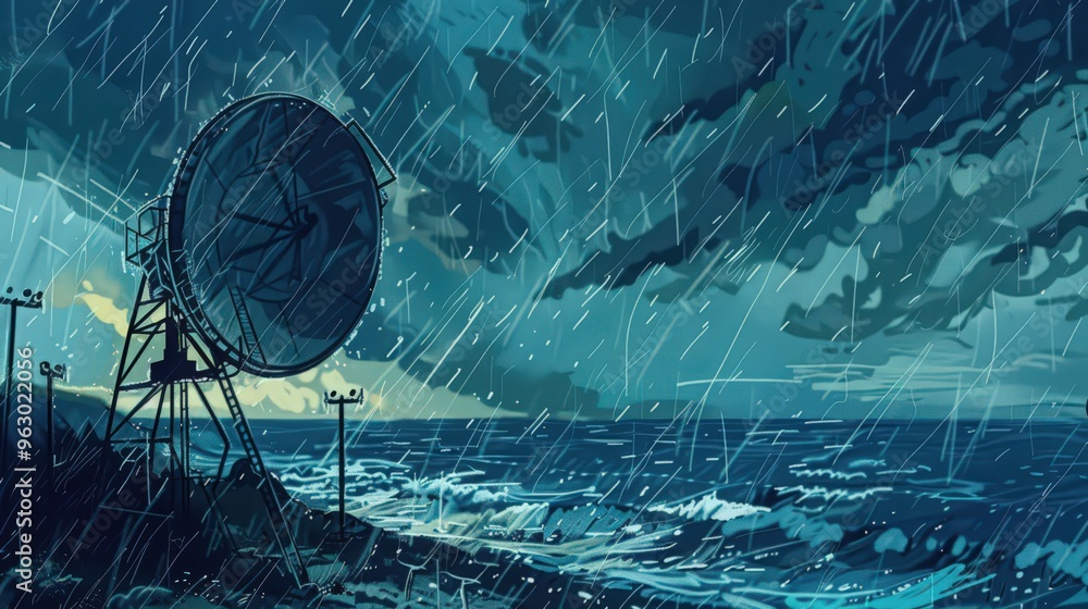 Artistic representation of a weather radar, showing how it detects ...