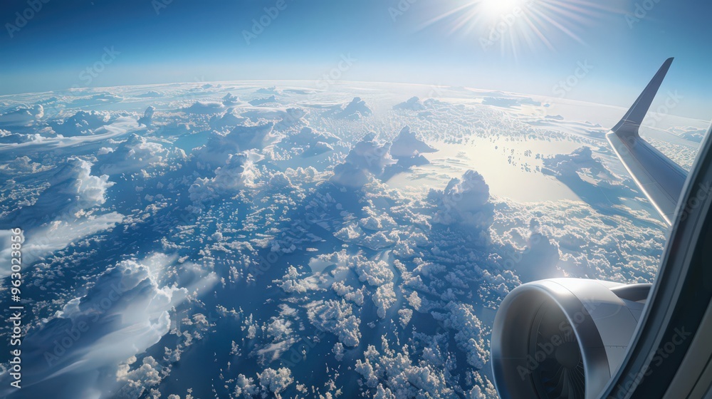Visualize a commercial airplane crossing the equator, with the Earth's ...