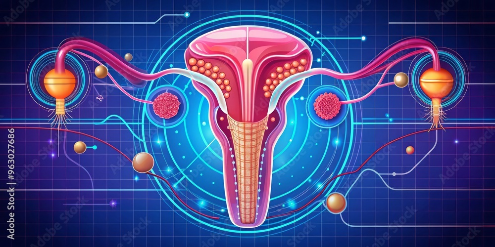 Medical illustrations of the reproductive system vector style emphasizing technical details of ...