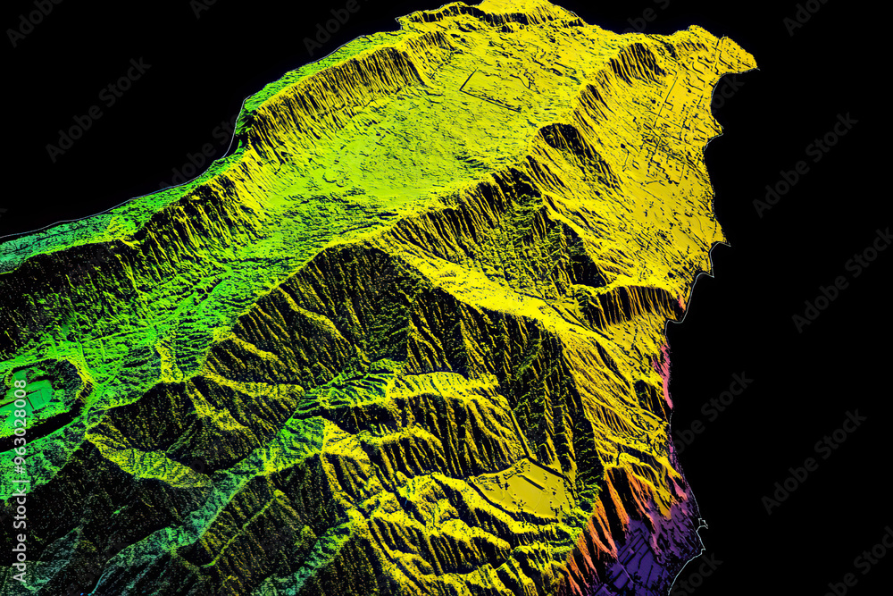 Technical aerial visual, 3D LiDAR GIS aerial map satellite scan model ...