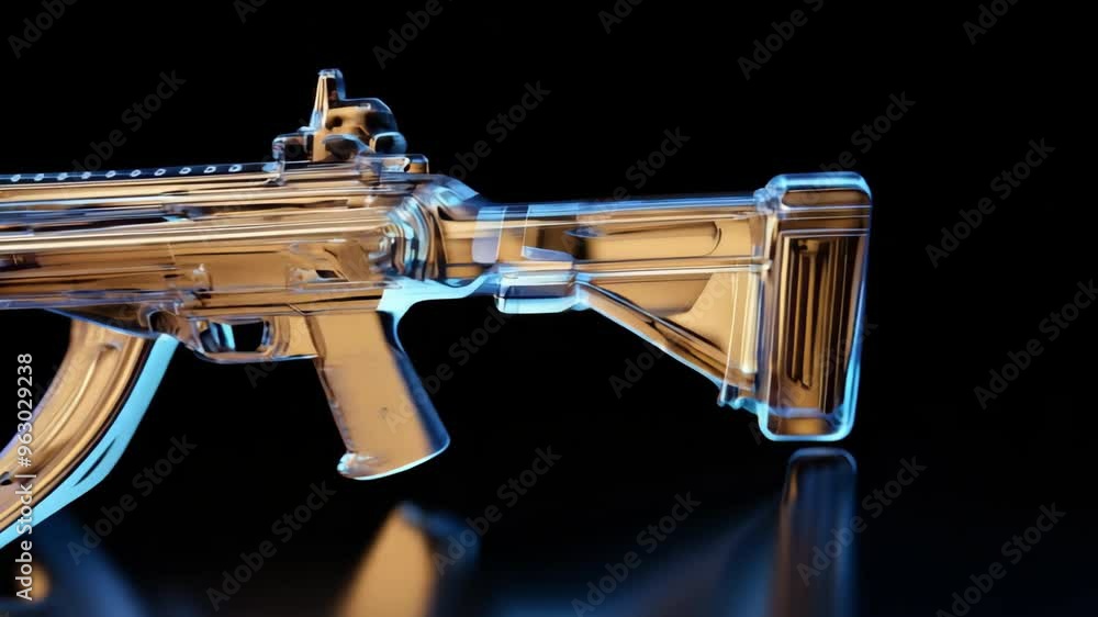 Transparent assault rifle with neon blue and purple lighting ...