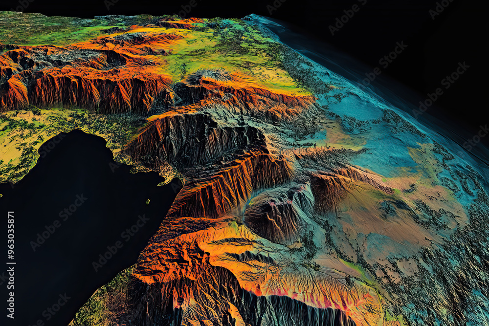 Technical aerial visual, 3D LiDAR GIS aerial map satellite scan model ...