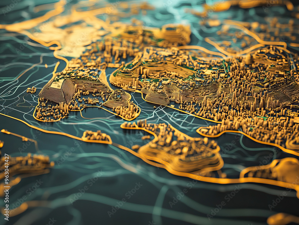 Technical aerial visual, 3D LiDAR GIS aerial map satellite scan model ...