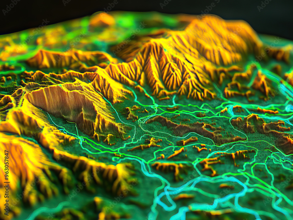 Technical aerial visual, 3D LiDAR GIS aerial map satellite scan model ...