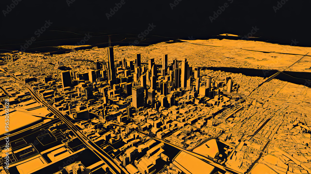 Technical aerial visual, 3D LiDAR GIS aerial map satellite scan model ...